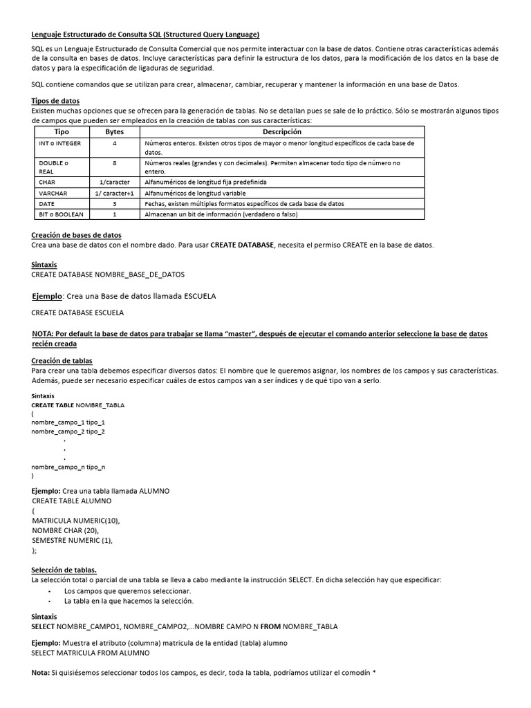 Lenguaje Estructurado de Consulta SQL | PDF
