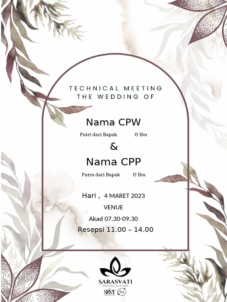 Draft Panduan & Rundown Acara Pernikahan (Sarasvati WO) | PDF