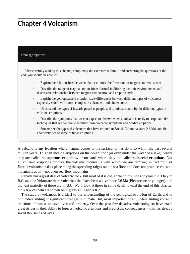 Physical Geology 2nd Edition Chapter 4 Volcanism | PDF