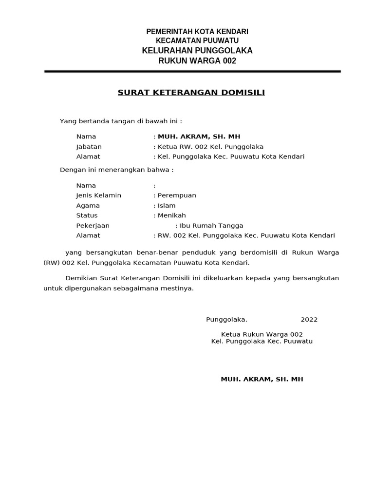 Surat Keterangan Domisili | PDF