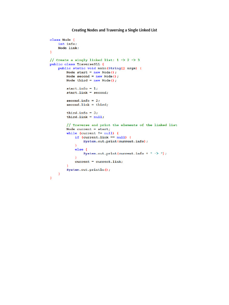 Creating Nodes and Traversing A Single Linked List Program | PDF