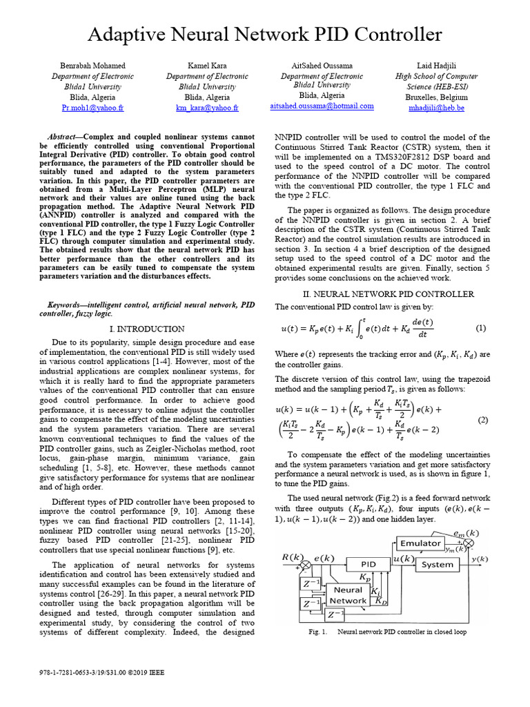 Adaptive Neural Network PID Controller | PDF