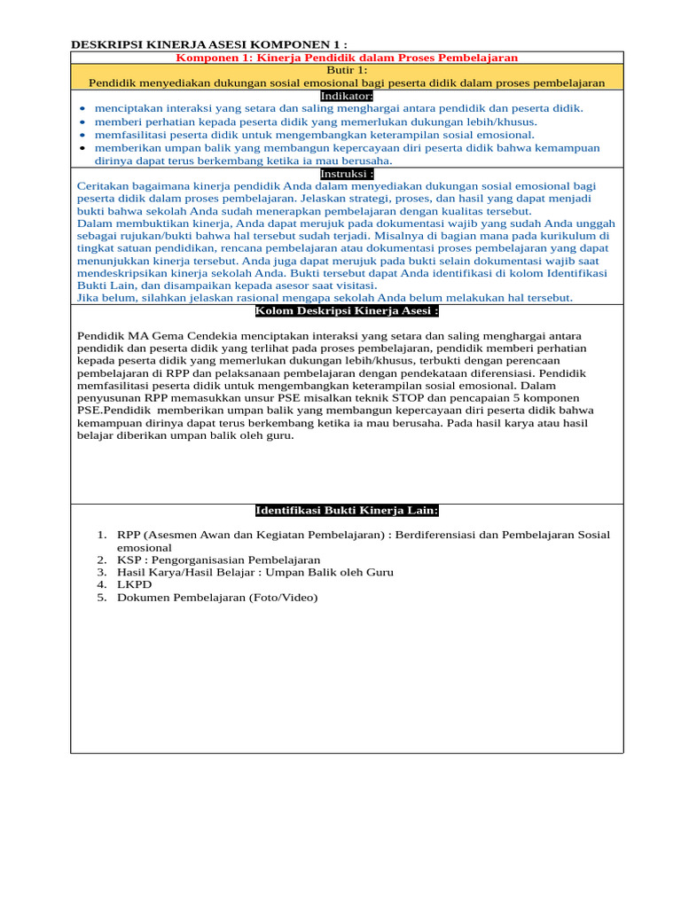 My - Deskripsi Kinerja Asesi Tutorial | PDF