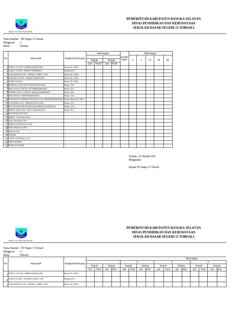Absen Guru Februari 2024 | PDF