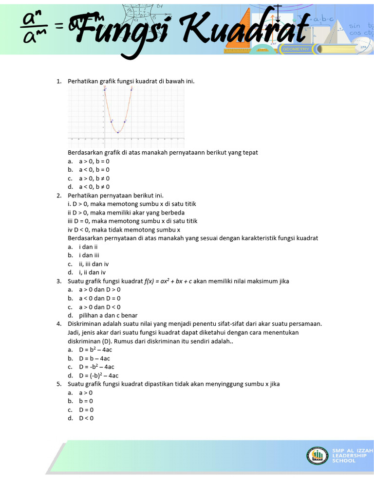 Latihan Soal Fungsi Kuadrat | PDF