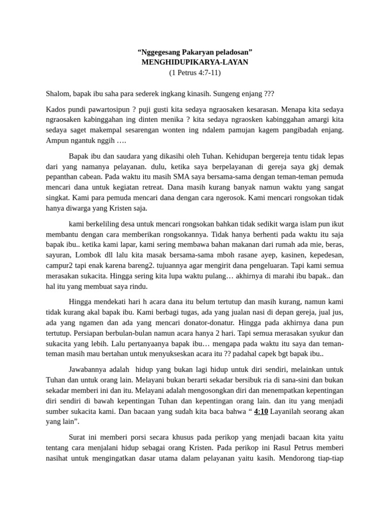 "Nggegesang Pakaryan Peladosan" Menghidupikarya-Layan | PDF