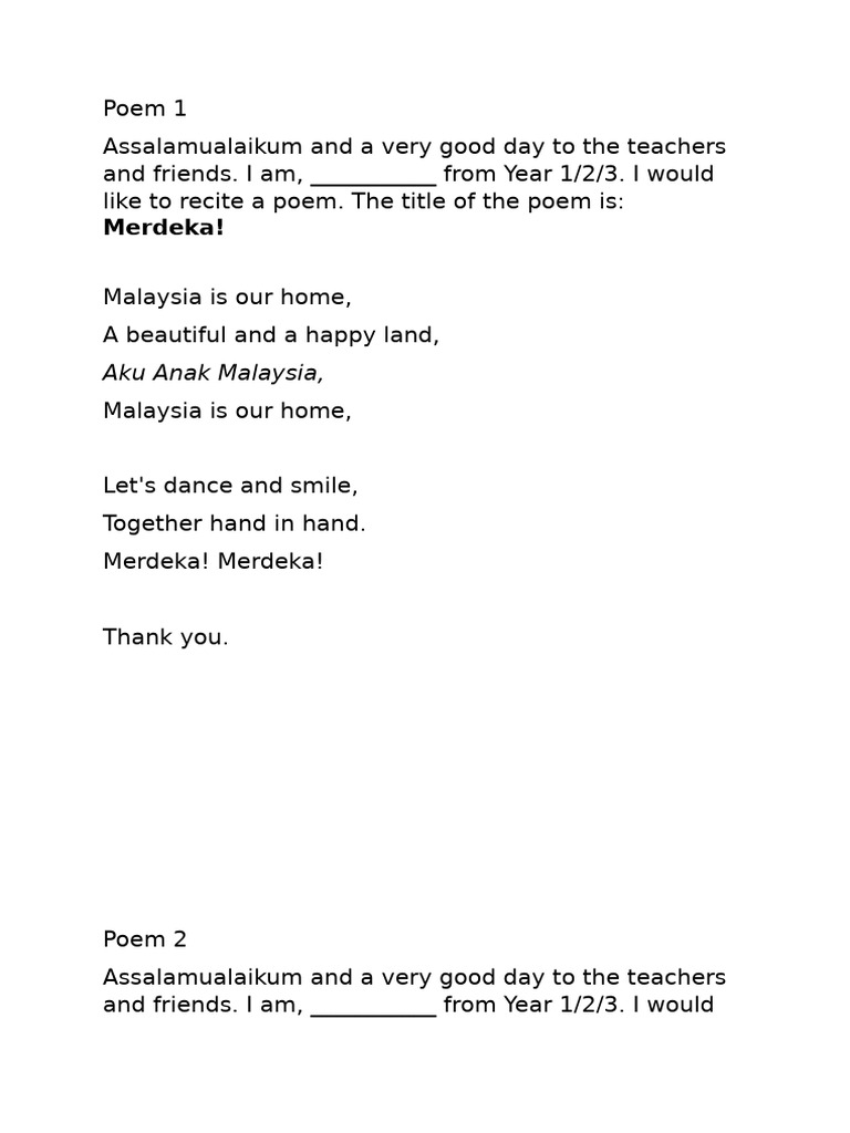 The collection of MERDEKA POEMS EASY | PDF