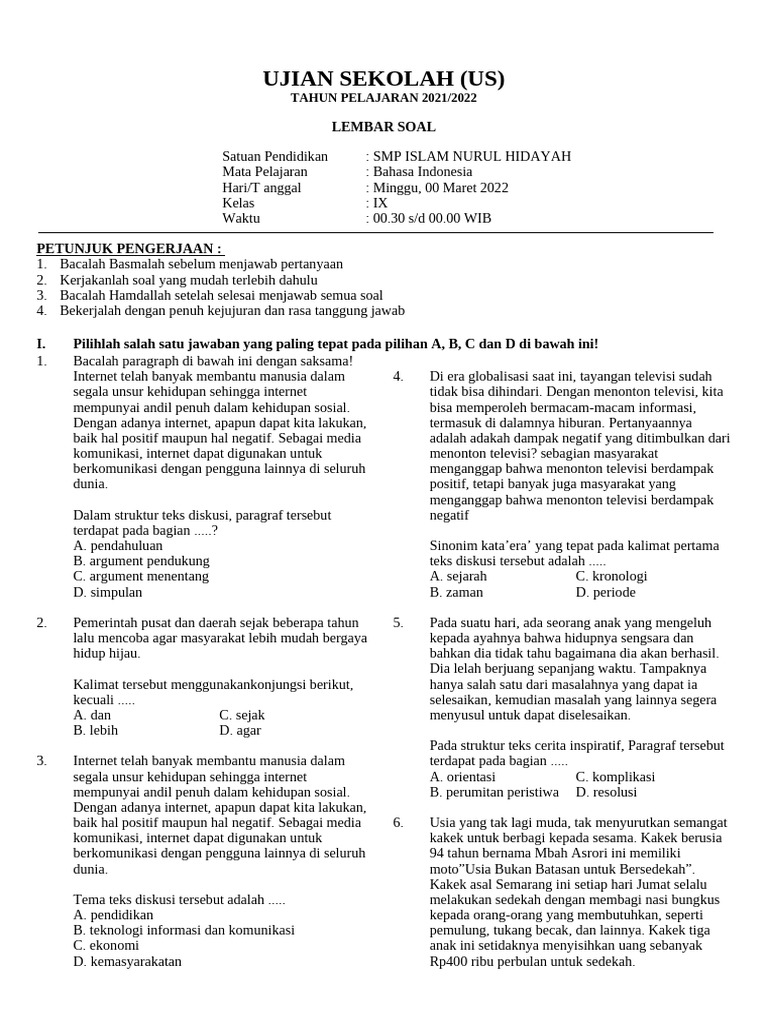 Soal Bindo Kelas 9 | PDF