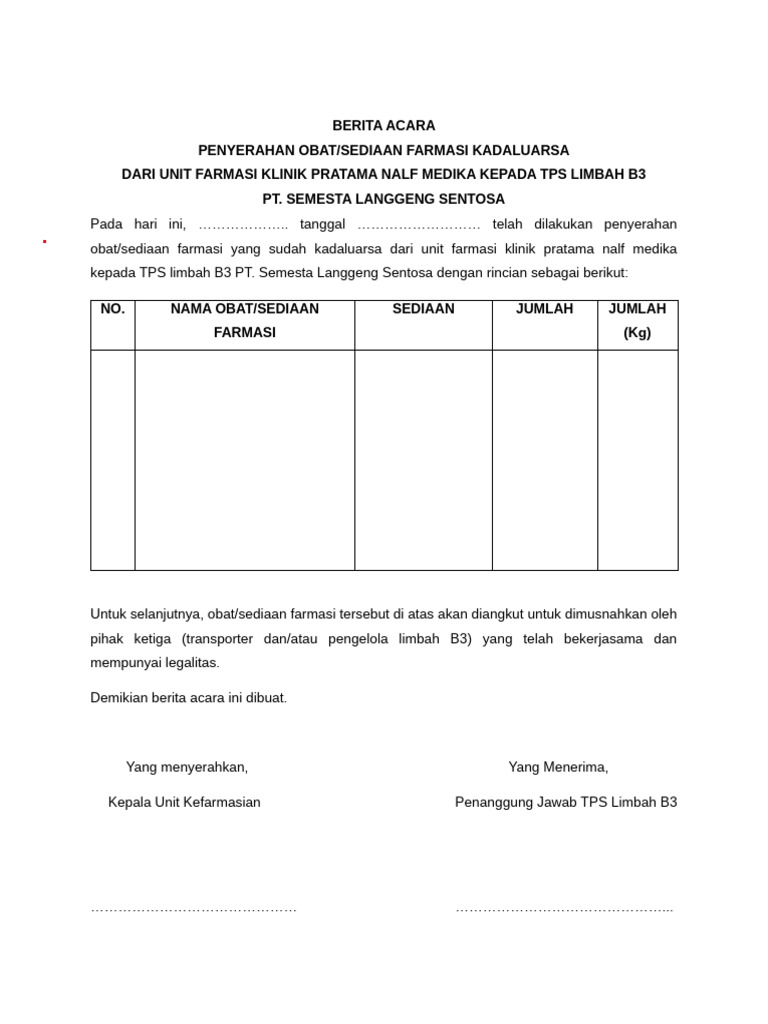 Form Kosong Berita Acara Pemusnahan Obat | PDF