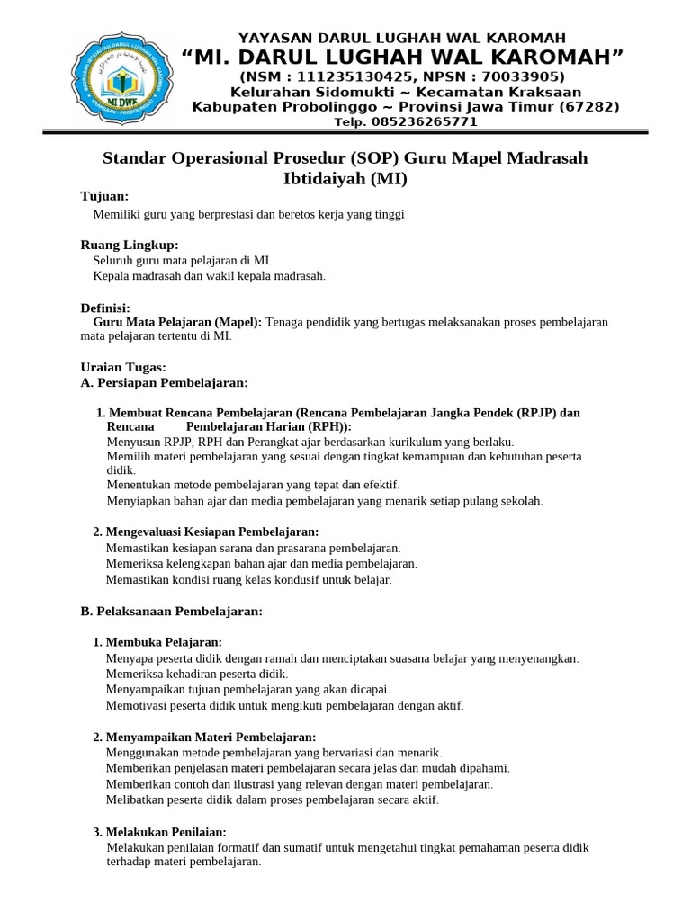 Sop Guru Mapel | PDF