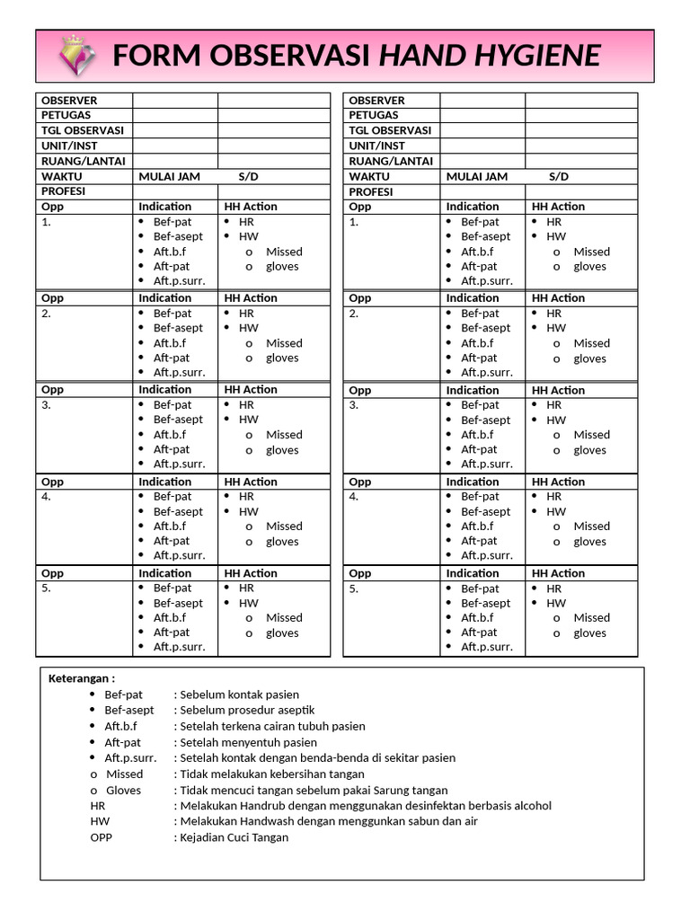Form Audit Hand Hygiene | PDF