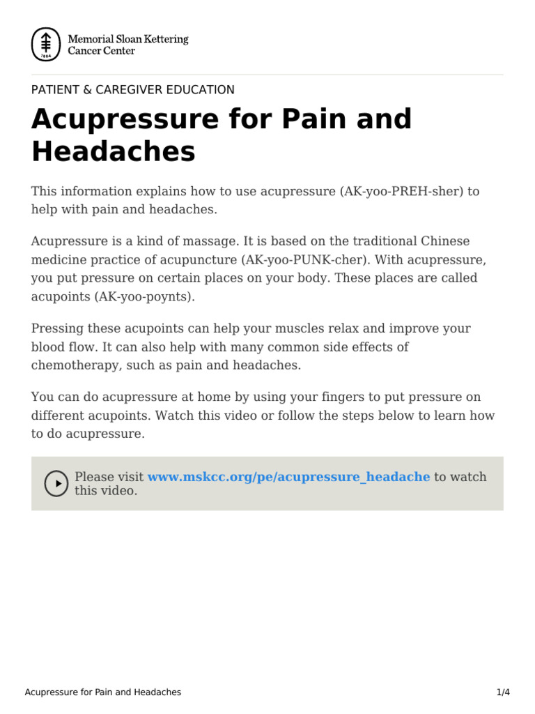Acupressure Pain and Headaches | PDF