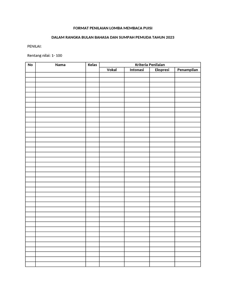 Format Penilaian Lomba Membaca Puisi | PDF