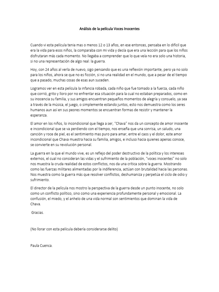 Análisis de La Película Voces Inocentes | PDF