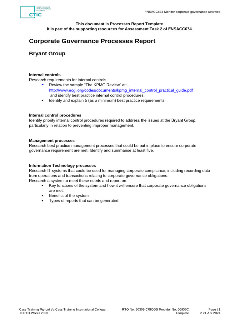 FNSACC634 Template Tasks 2 - Processes Report Template | PDF