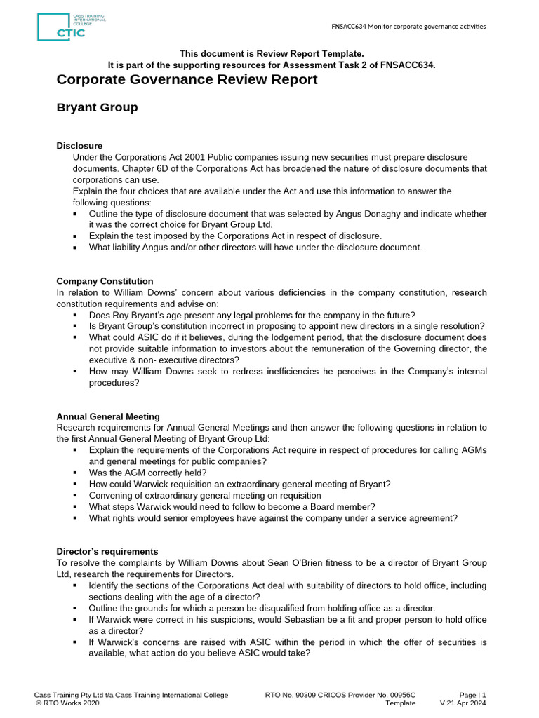 FNSACC634 Template Tasks 2 - Review Report Template | PDF