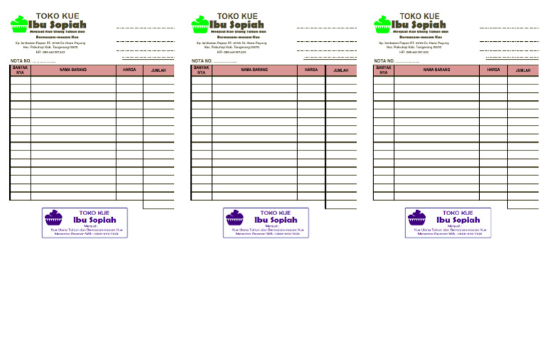 Contoh Nota Belanja KUE | PDF