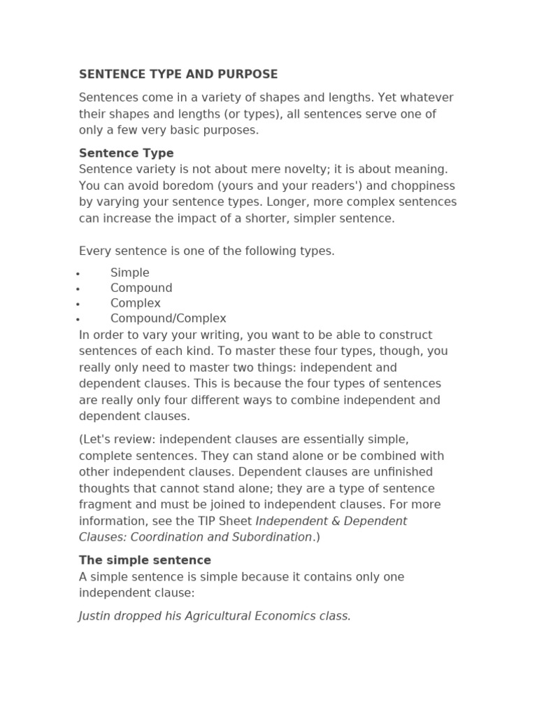 SENTENCE TYPE AND PURPOSE | PDF