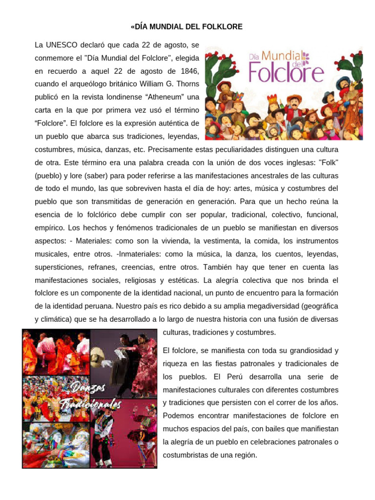 Día Mundial Del Folklore | PDF