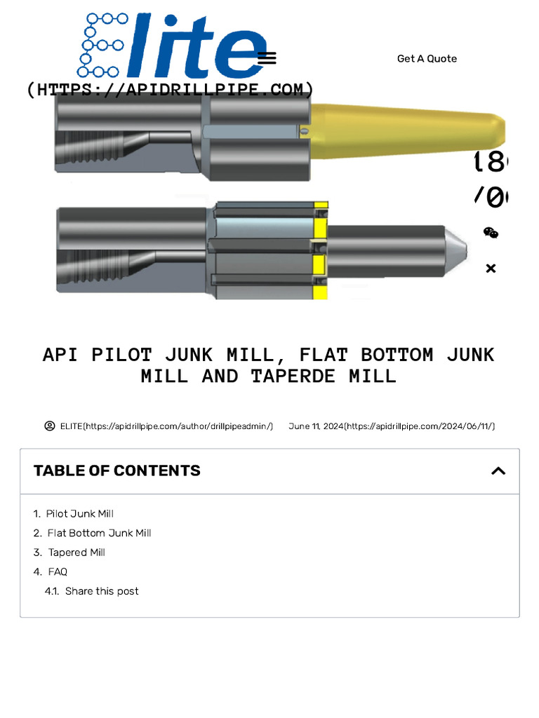 API Pilot Junk Mill, Flat Bottom Junk Mill and Taperde Mill | PDF