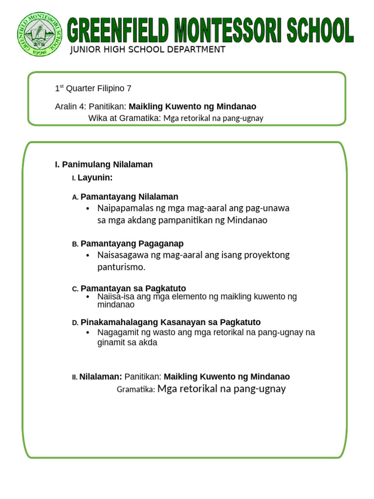 Lesson 4 Filipino 7 | PDF | Philippines | Language Arts & Discipline