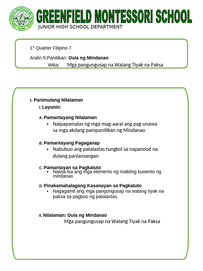 Lesson 5 Filipino 7 | PDF | Philippines | Languages Of Southeast Asia
