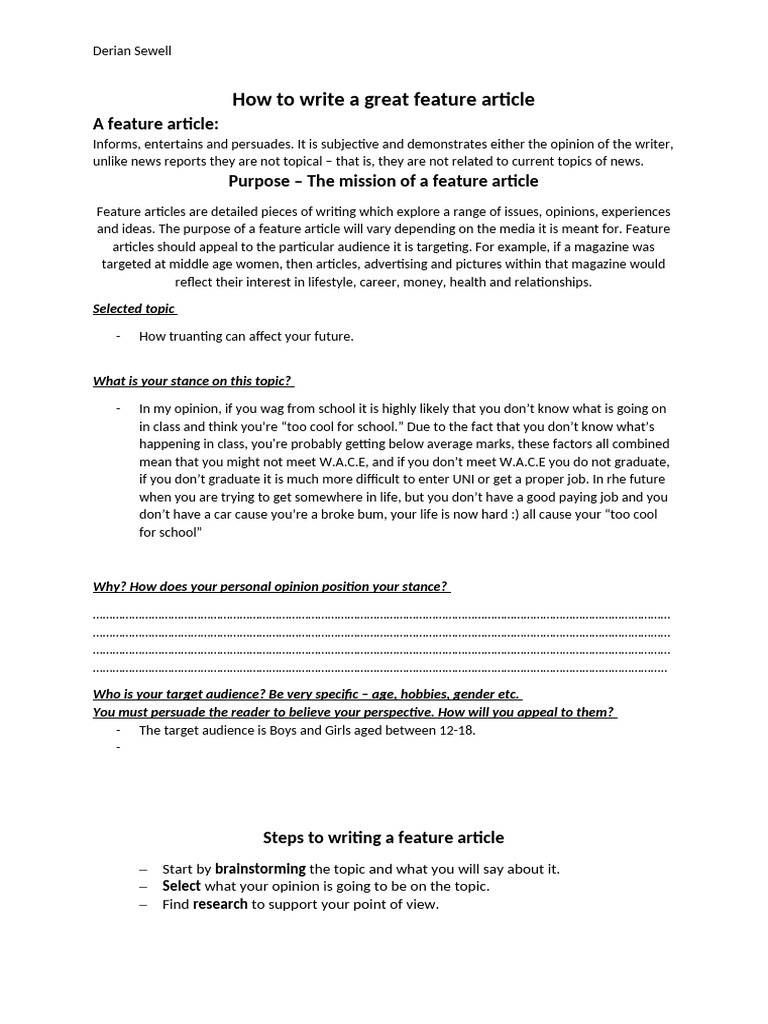How To Write A Great Feature Article Scaffold | PDF