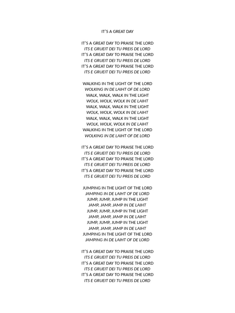 It's A Great Day Lyric | PDF