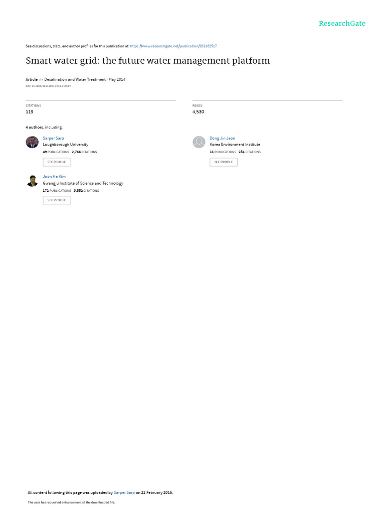 Smart Water Grid The Future Water Management Platf | PDF