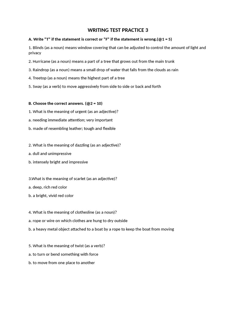 Writing Test Practice 3 | PDF