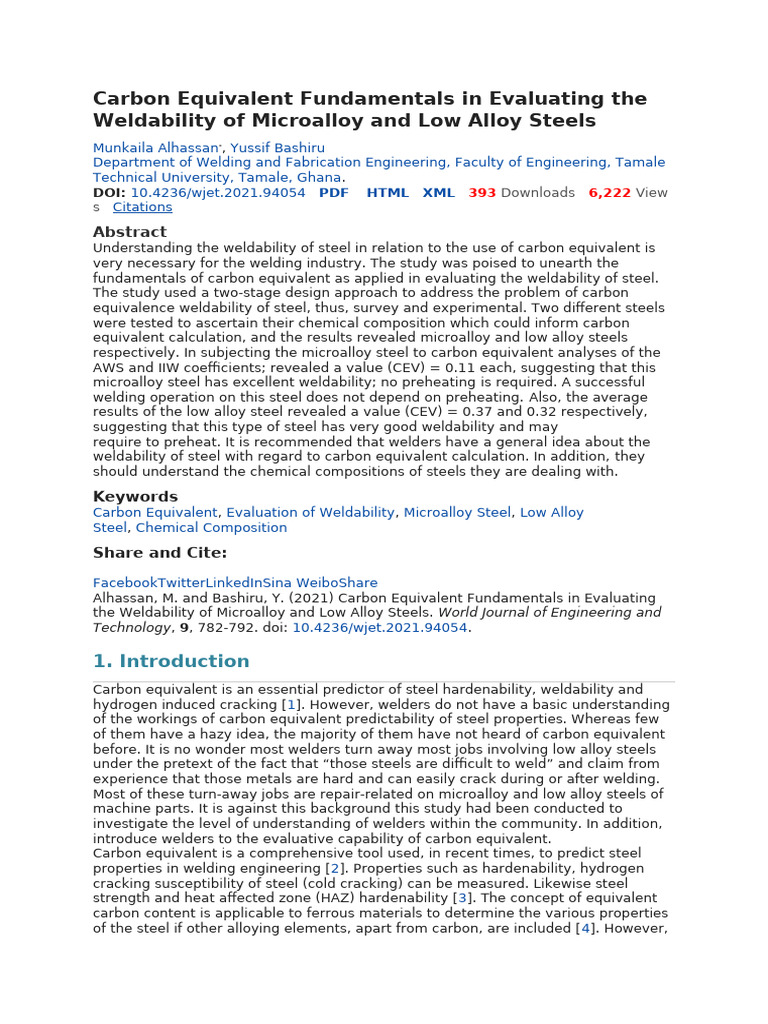 Carbon Equivalent in Steel Weldability | PDF | Steel | Building Engineering