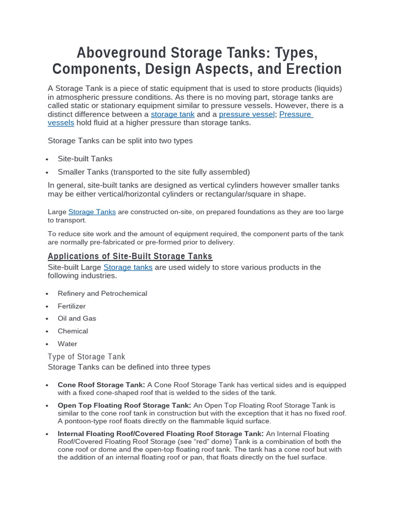 Aboveground Storage Tanks | PDF