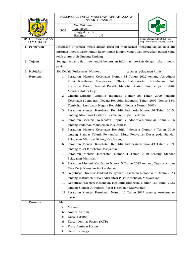 SOP Pelepasan Informasi | PDF