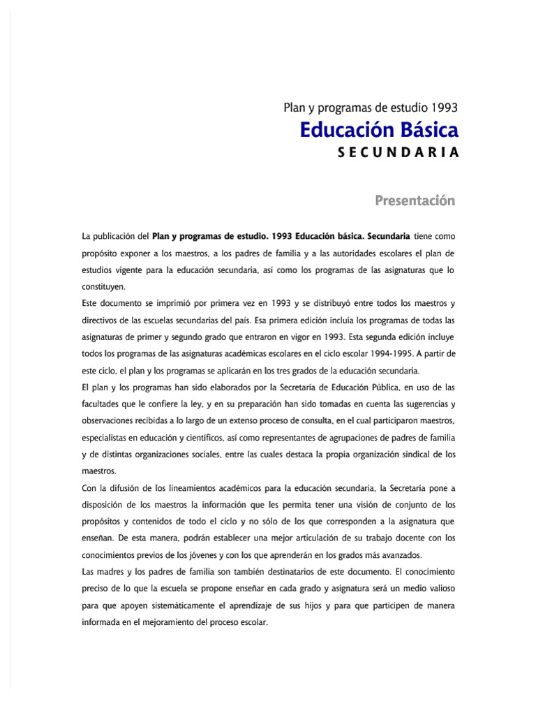 Pdf Plan De Estudios Secundaria 1993 Compress Pdf