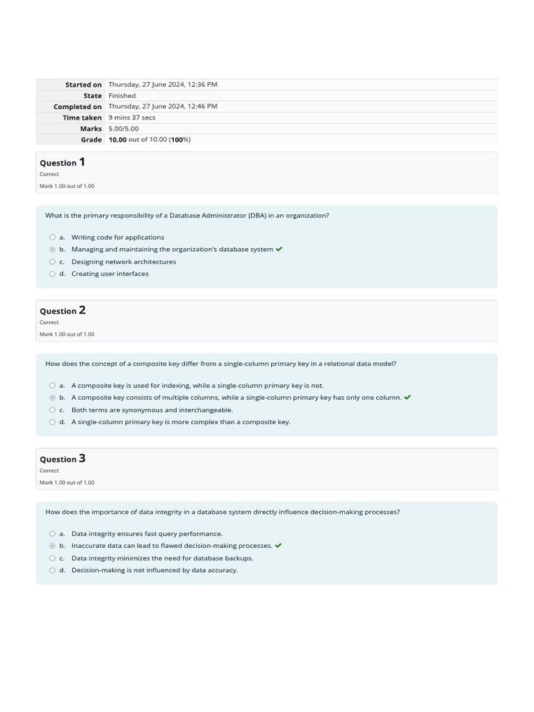 UOPEOPLE Database I - Self-Quiz Unit 1 - Attempt Review - Home | PDF | Business