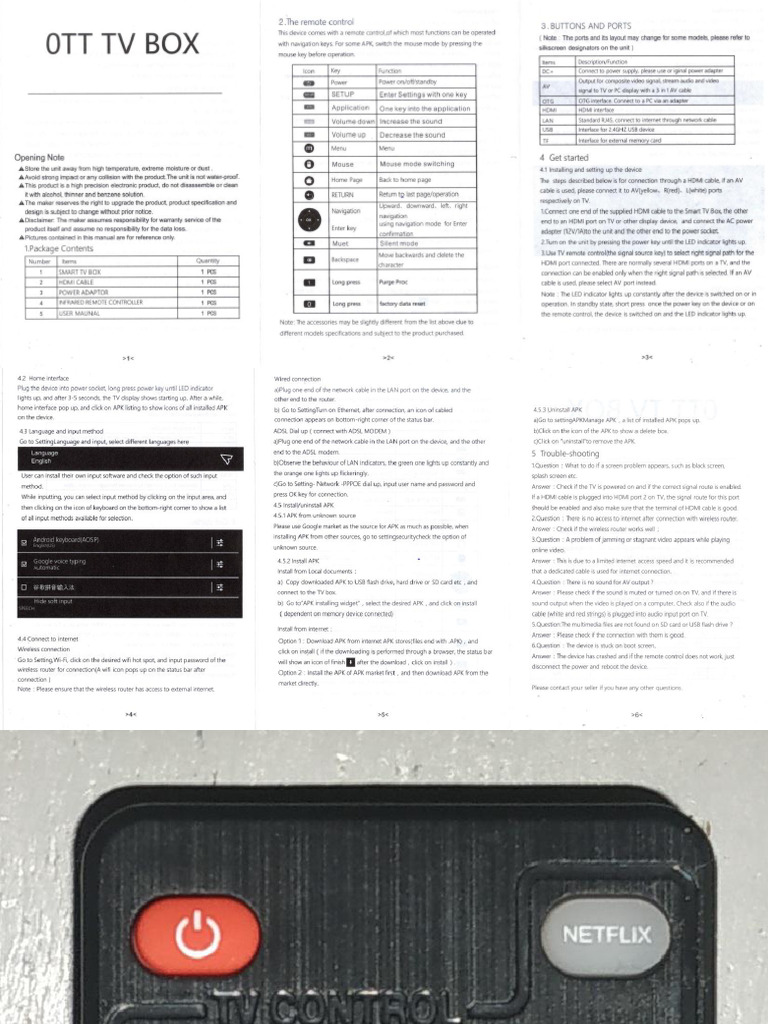 2024-07-31 TV Box Mini Key Huayo Xenon Remote Control Manual | PDF