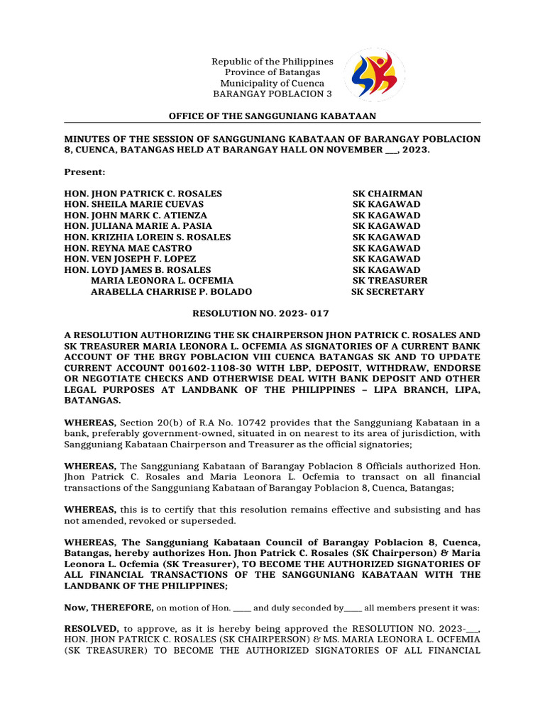 SK Resolution 2023 017 Signatories | PDF