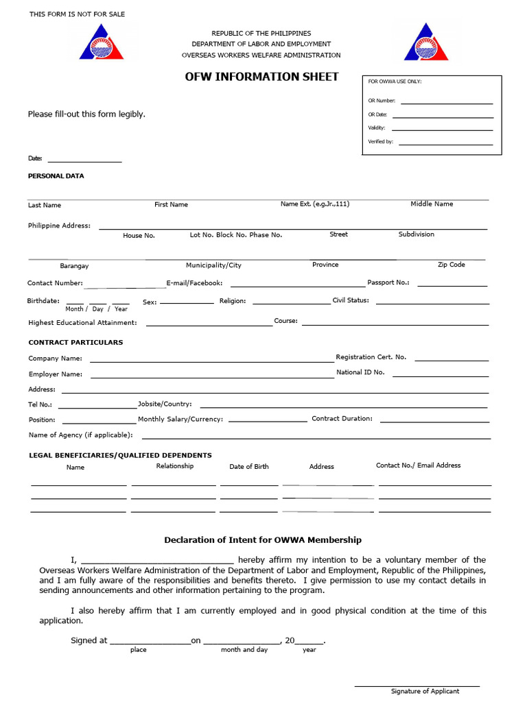 OFW Information Form 2021 | PDF