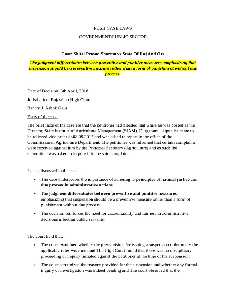 Posh Case Laws | PDF