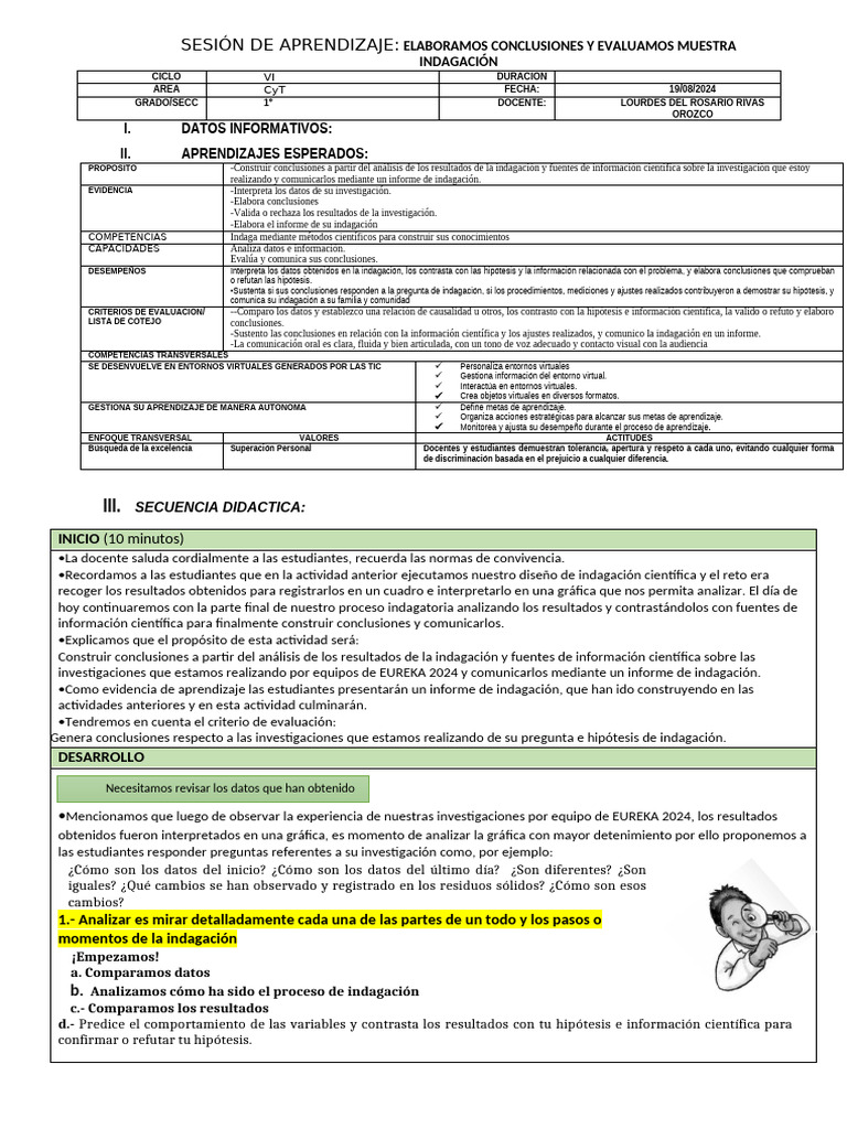 SESIÓN DE APRENDIZAJE 3 CYT1° | PDF