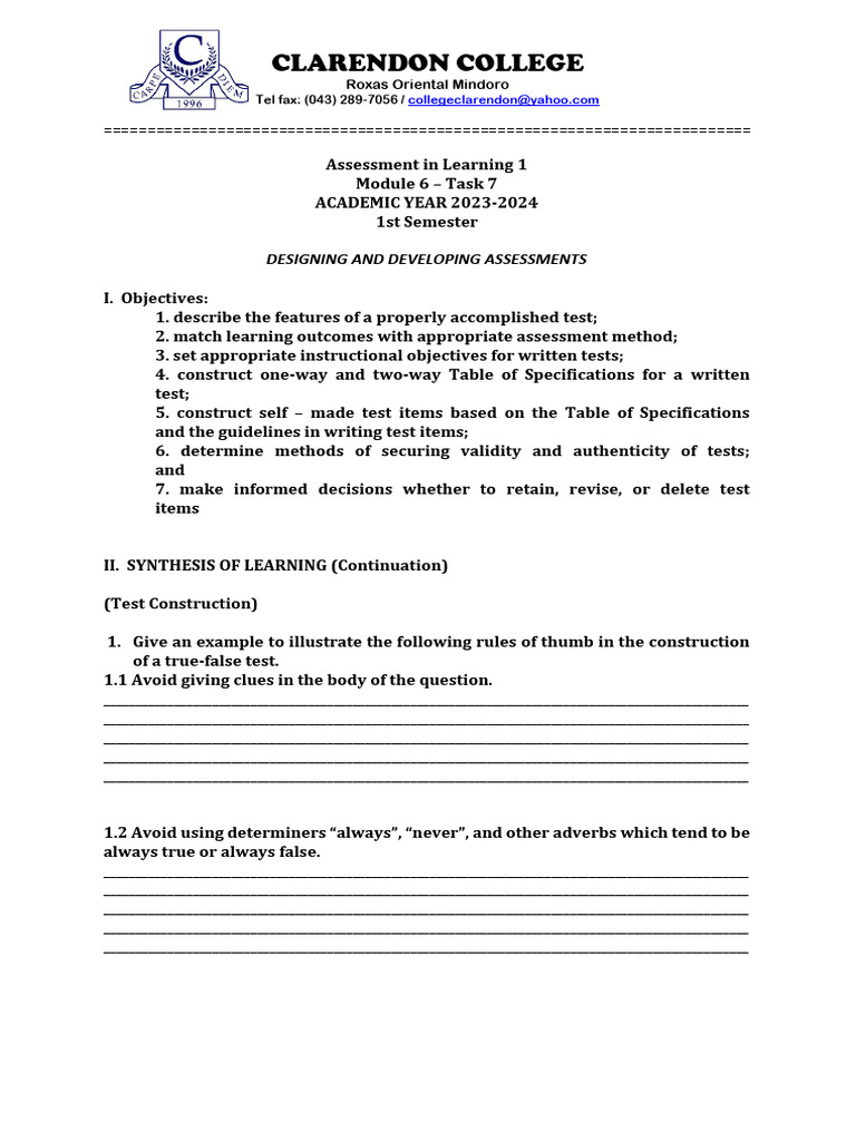 Assessment-in-Learning-1_Task-7-continuation_revised | PDF