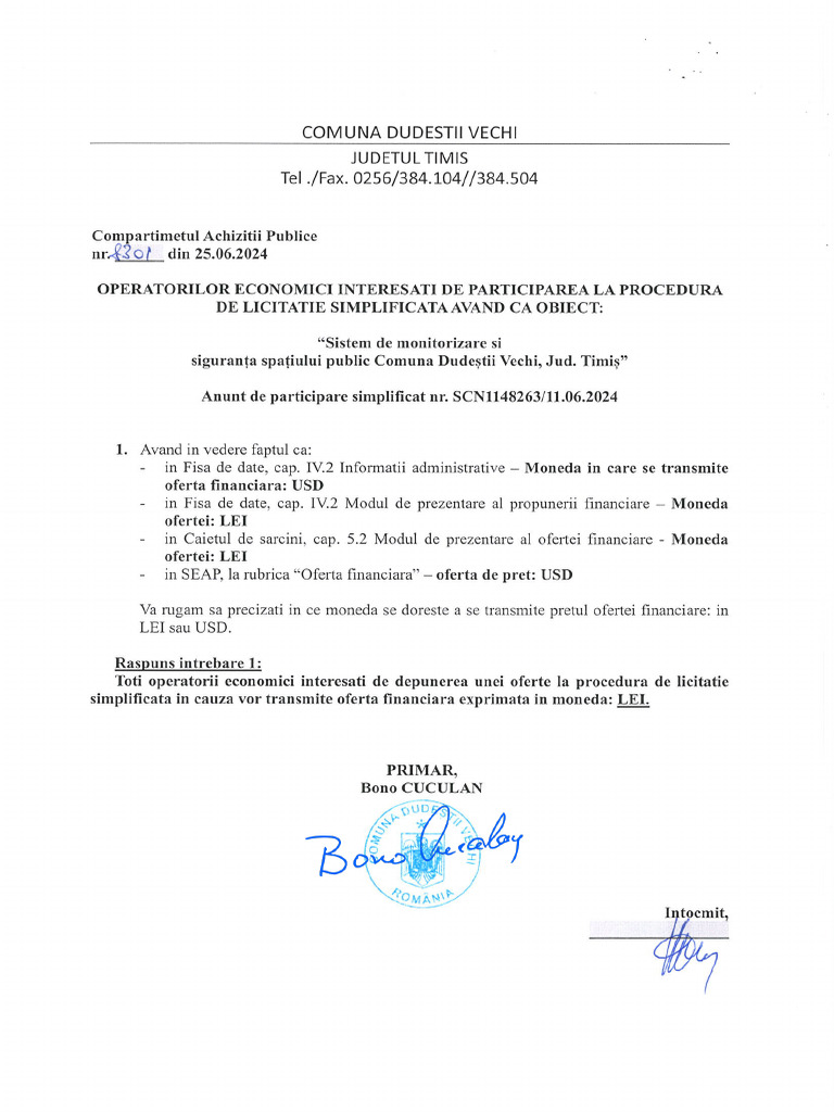 Raspuns Consolidat Solicitari Clarificari | PDF