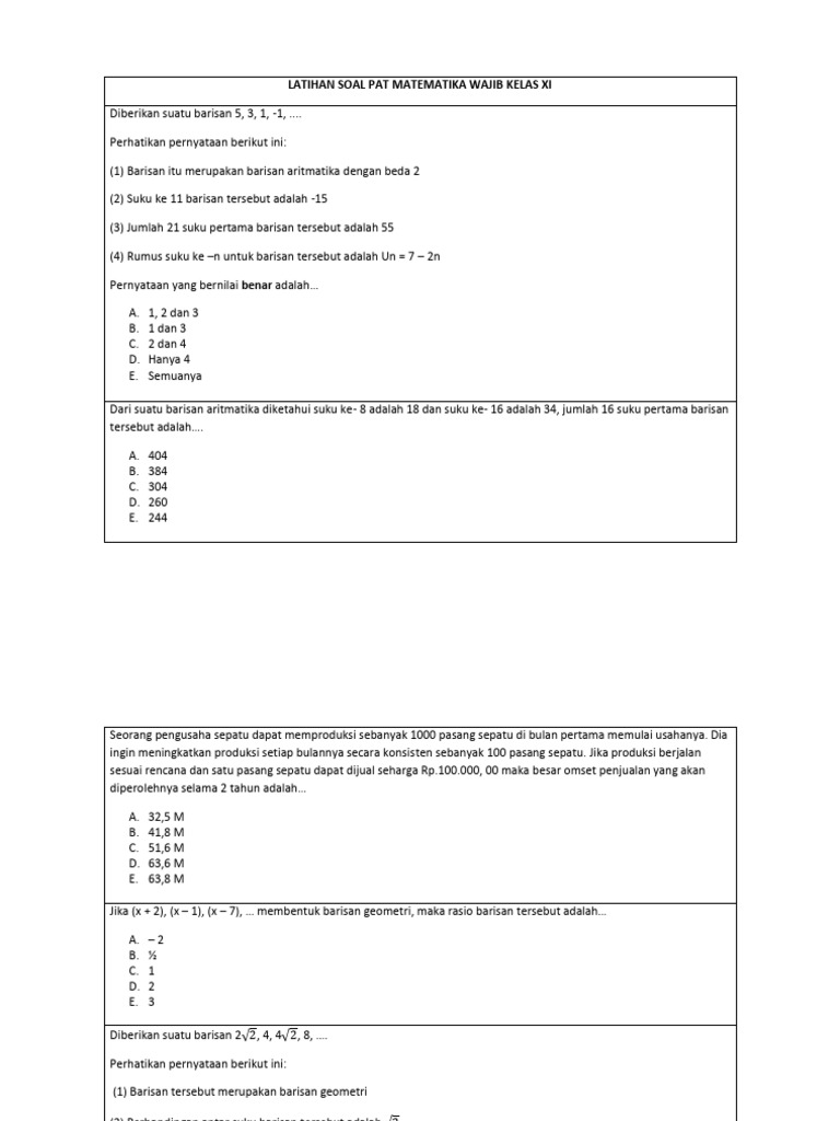 Latihan Soal Pat Xi MTK Wajib | PDF