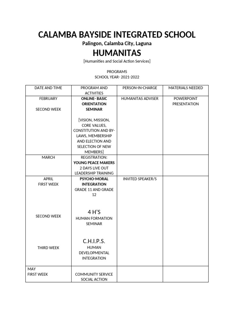 Humanitas Program | PDF