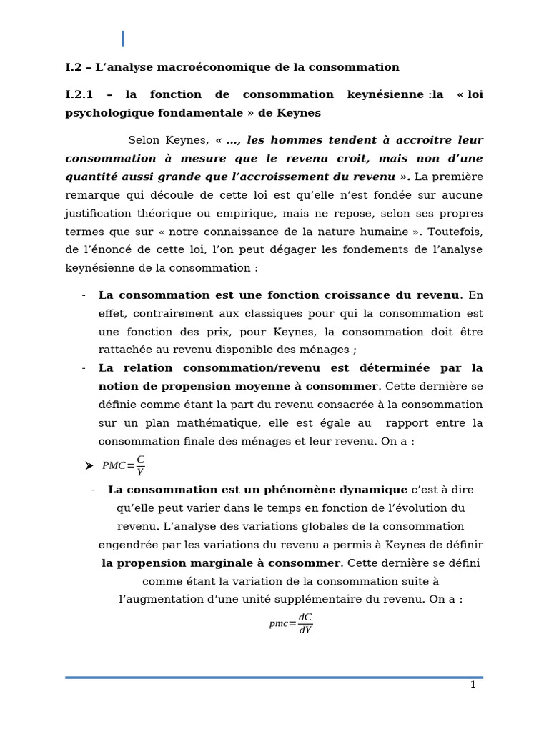 Analyse Macroeconomique de La Consommation | PDF