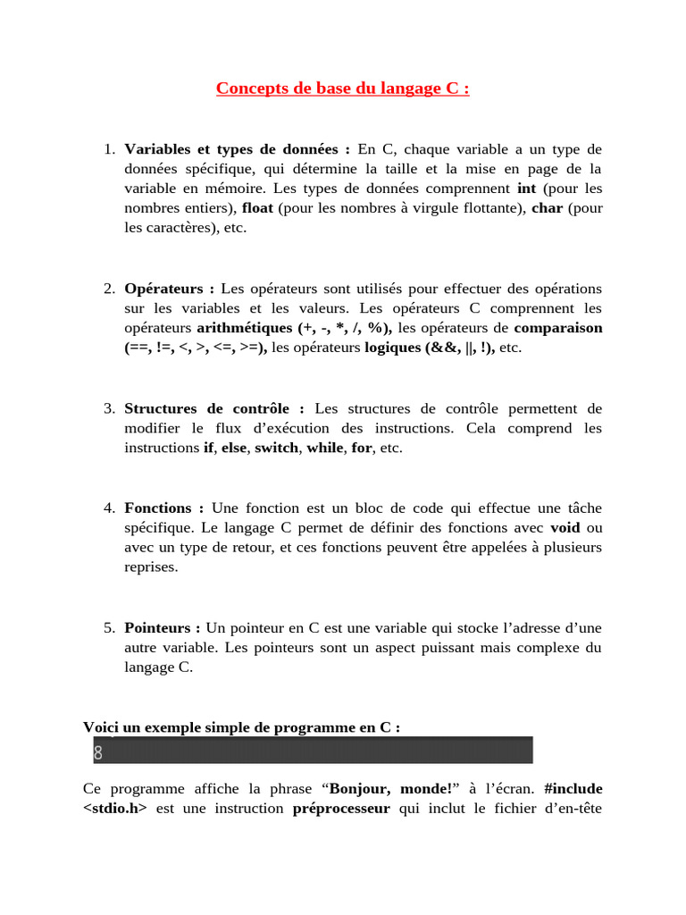 Concepts de Base Du Langage C | PDF Concepts de Base Du Langage C | PDF