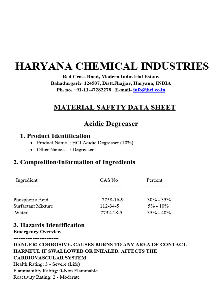 MSDS Degreaser (10%) | PDF