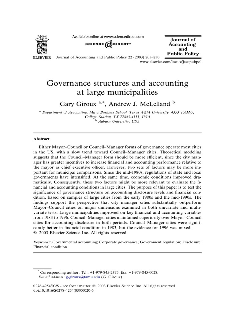 2003 - Governance Structures and Accounting at Large | PDF