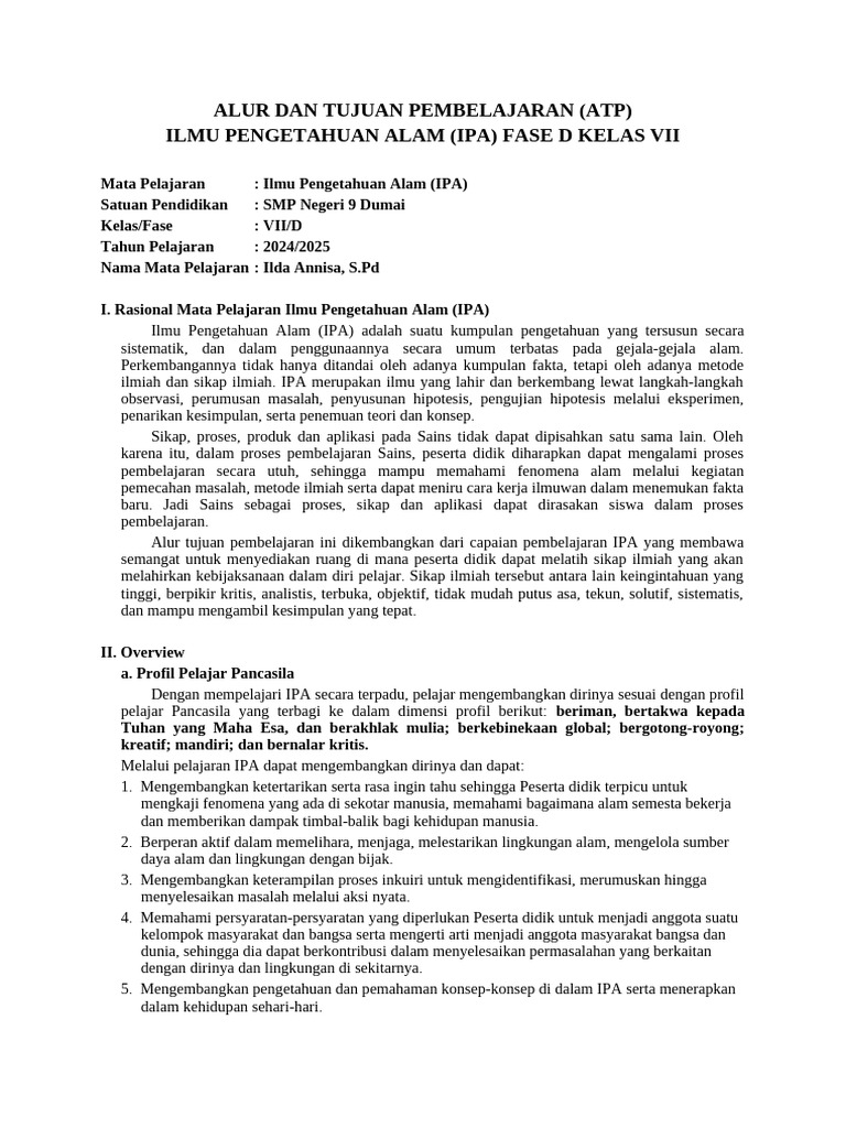 Atp Ipa Kelas 7 | PDF