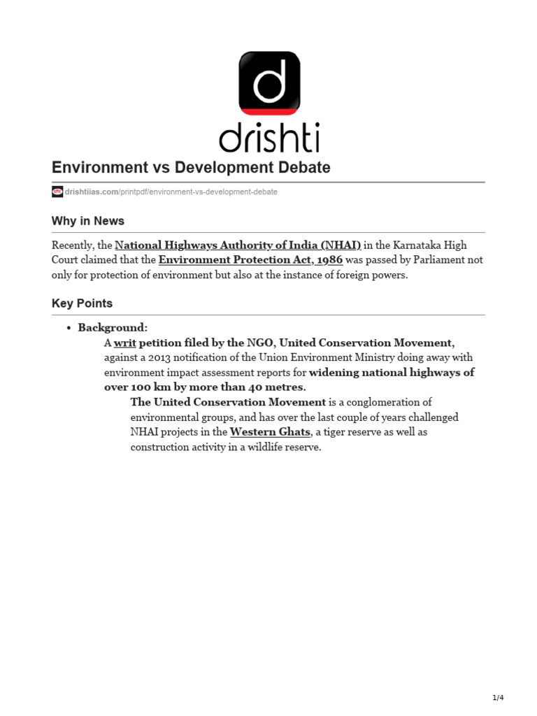 Environment Vs Development Debate | PDF